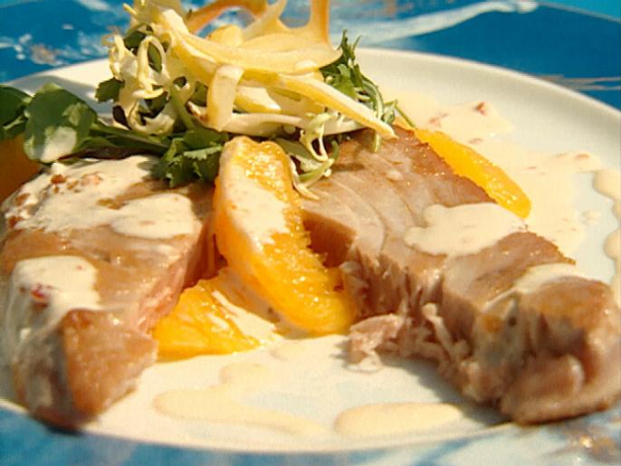 Grilled Tuna and Orange Salad with Candied Lemon and Mixed Baby Greens ...