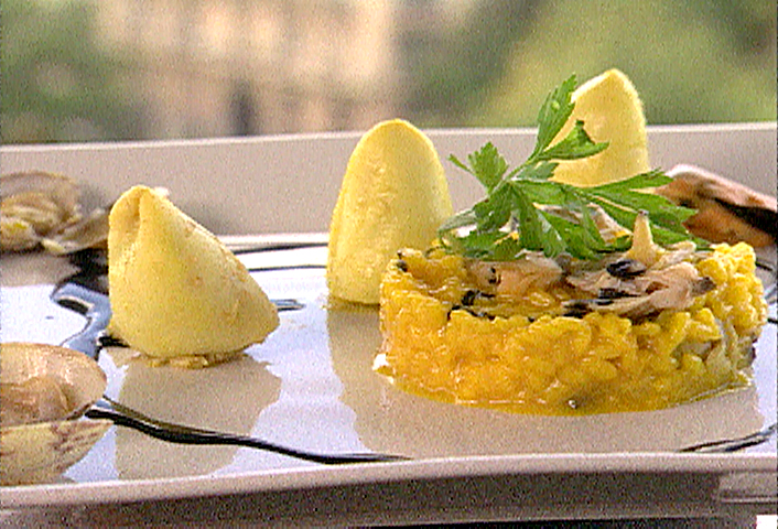 Mediterranean Squid (calamari) filled with Shellfish, Saffron Risotto ...