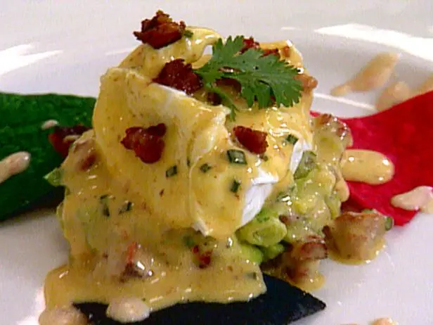 Poached Eggs with Chipotle Dressing and Avocado Relish and Andouille ...