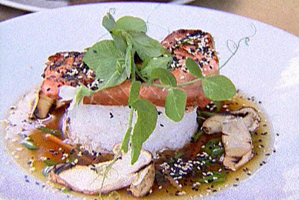 Grilled Oregon Chinook in Matsutake Ginger Broth Recipe | Food Network