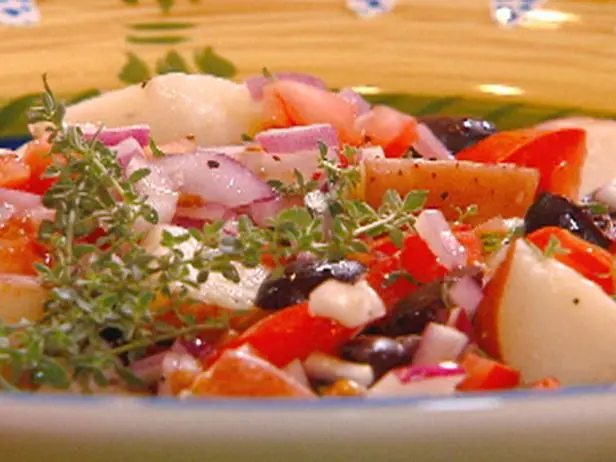 Potatoes with Onions, Olives and Tomatoes Recipe | Robin Miller | Food ...