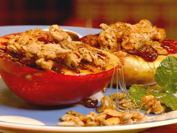 Grilled Peaches with Granola Recipe | Robin Miller | Food Network