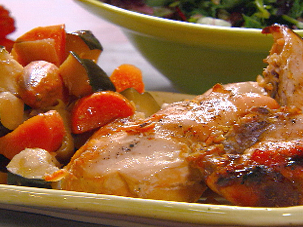 Maple-Orange Chicken with Acorn Squash and Sweet Potatoes Recipe - Chef ...