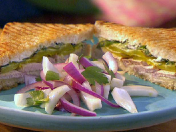 Pork Panini with Two Cheeses Pickles and Watercress on Sourdough Recipe ...