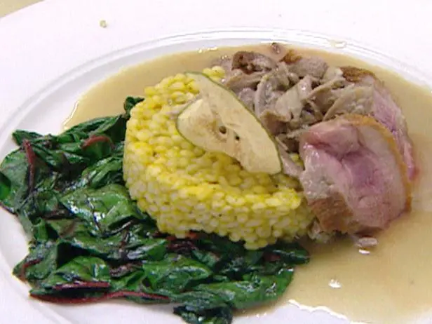 Duck with Pear Sauce and Wilted Greens Recipe | Food Network