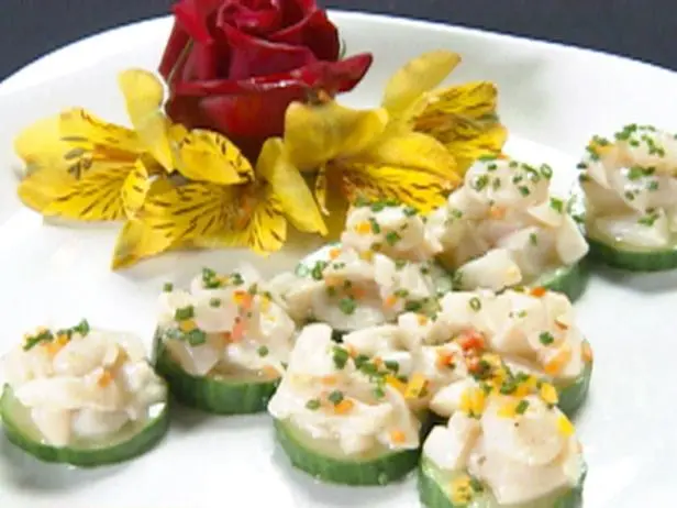 Seafood Ceviche on Cucumber Round Topped with Green Caviar Recipe ...