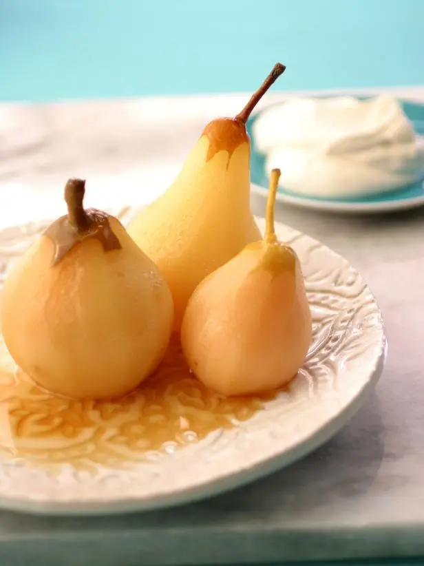 Riesling Poached Pears with Cardamom Cream Recipe | Food Network ...