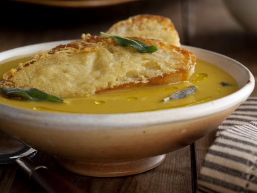 Superb Squash Soup with the Best Parmesan Croutons Recipe | Jamie ...