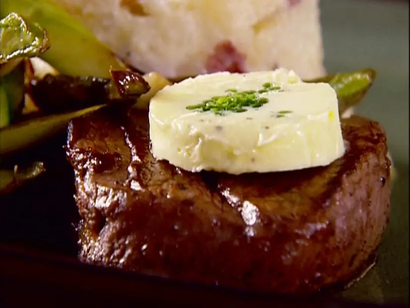 Flaming Filet Mignon with Chive Butter Recipe | Danny Boome | Food Network