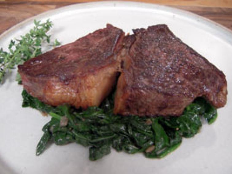 Grass-Fed Sirloin Steak with Spinach Recipe | Food Network