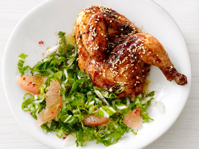 Hoisin-Glazed Hens with Bok Choy and Grapefruit Salad Recipe | Food ...