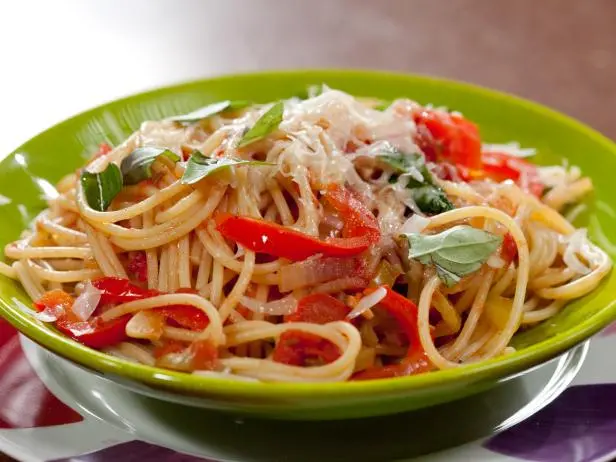 Three-Pepper and Onion Spaghetti Recipe - Chef's Resource Recipes