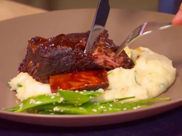 Braised Hoisin Beer Short Ribs with Creamy Mashed Yukons and Sesame Snow Peas Recipe | Dave ...