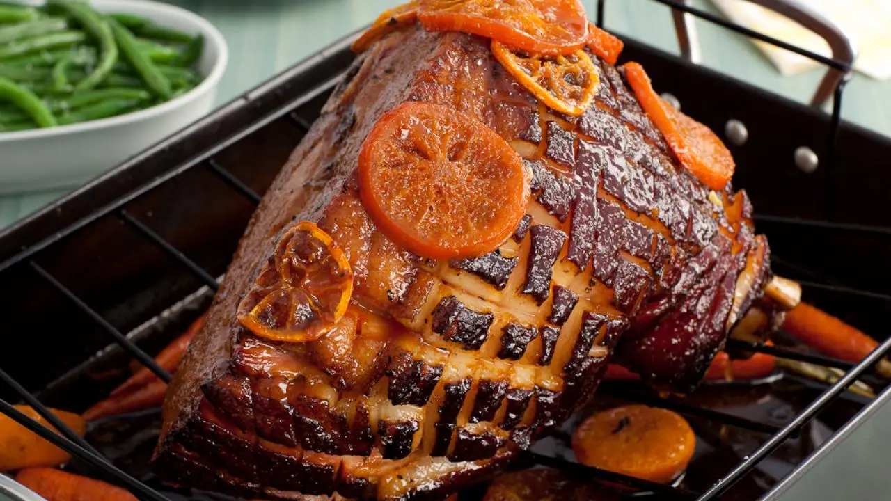 Tangerine-Glazed Easter Ham With Baby Carrots Recipe | Tyler Florence ...