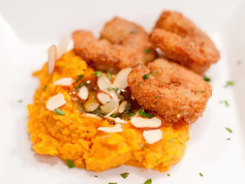 Coconut Shrimp with Spiced Sweet Potato Mash and Almond Joy Butter ...