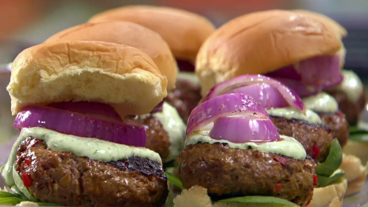 Indian Lamb Burgers with Green Raita Sauce and Red Onions Recipe ...