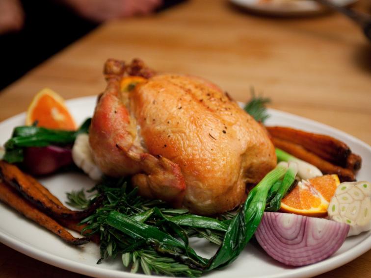 Roasted Chicken with Star Anise Sauce, Ginger Carrots and Snap Peas ...