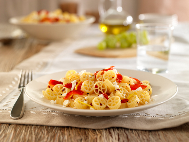 Mini Wheels Pasta Salad with Red Peppers and Feta Cheese Recipe - Chef ...