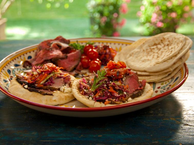 Open-Faced Pitas with Rotisserie Lamb with Pomegranate and Mint ...