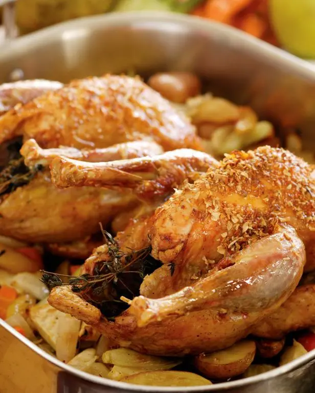 Roasted Guinea Fowl with Chapelure de Legumes and Apple Cider Sauce ...