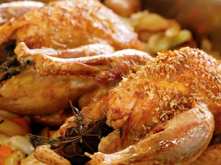 Roasted Guinea Fowl with Chapelure de Legumes and Apple Cider Sauce ...