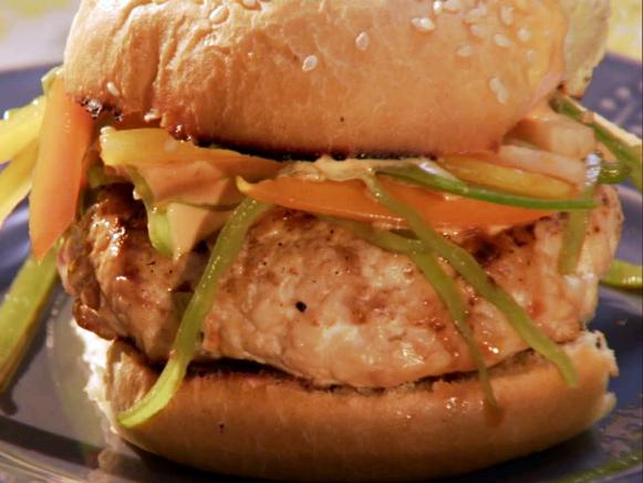 Chinese Chicken Burgers with Rainbow Sesame Slaw Recipe | Food Network