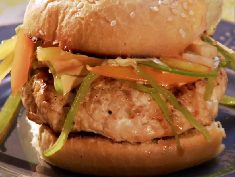 Chinese Chicken Burgers with Rainbow Sesame Slaw Recipe | Food Network
