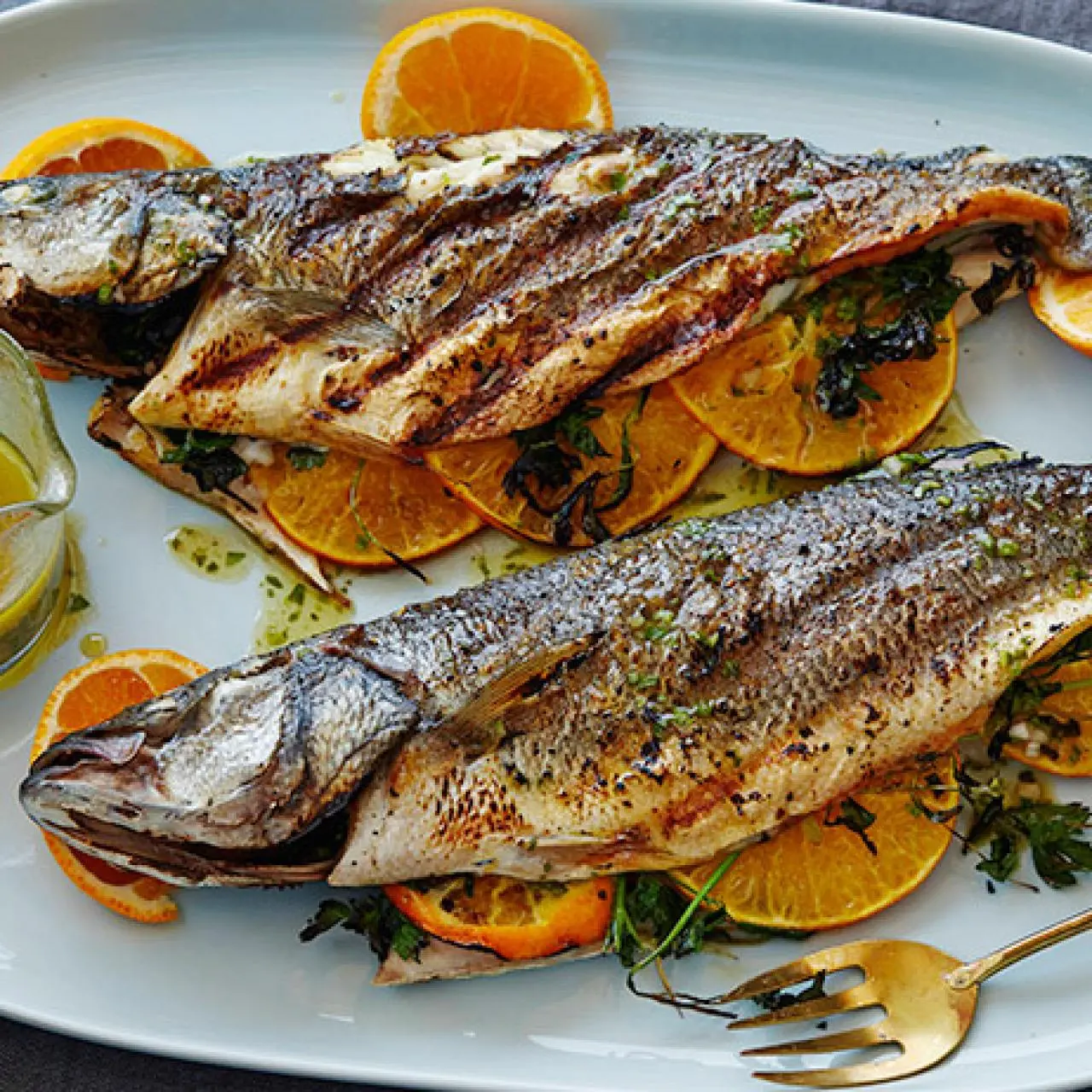 Grilled Whole Mediterranean Fish with Aged Sherry Vinegar Tarragon Vinaigrette