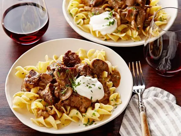 Beef Stroganoff over Buttered Noodles Recipe | Tyler Florence | Food ...