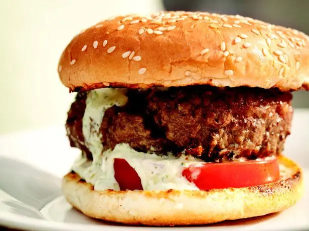 Grilled Two-Cheese Burgers with Garlic Dressing Recipe - Chef's ...