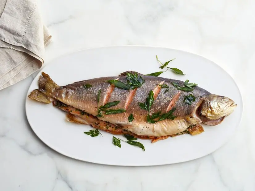 Herb-Stuffed Roast Arctic Char Recipe | Food Network Kitchen | Food Network