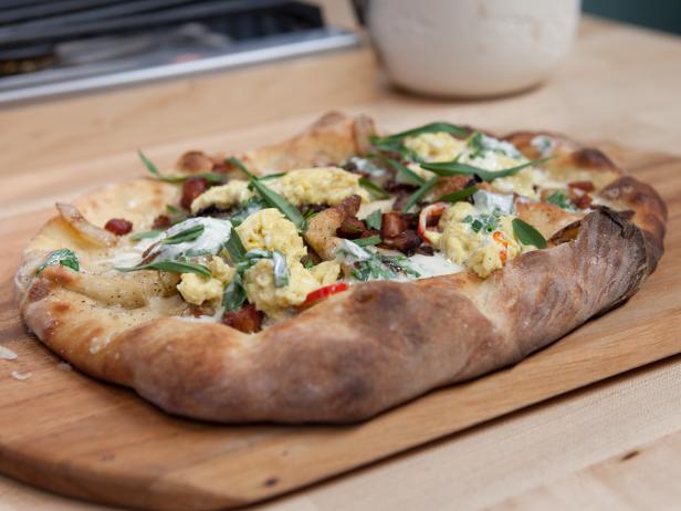 Tarte Flambe with Herbed Creme Fraiche, Aged Cheddar, Caramelized ...