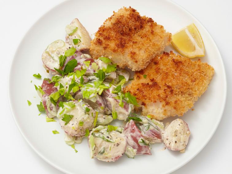 Oven-Fried Fish with Potato Salad Recipe | Food Network Kitchen | Food ...