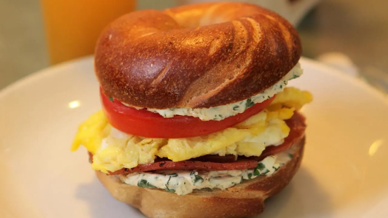 Jersey Ham, Egg, Bagel and Herb Cream Cheese Breakfast Sandwich Recipe ...