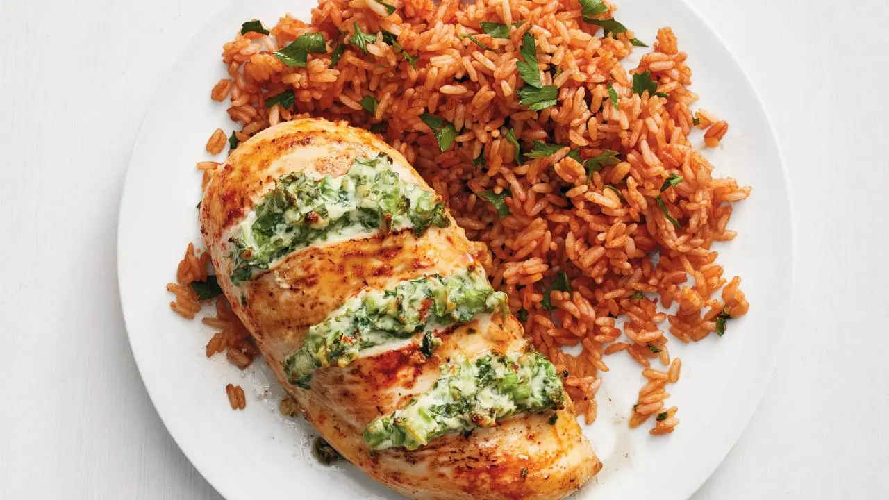 Cheesy Broccoli-Stuffed Chicken with Tomato Rice Recipe | Food Network ...
