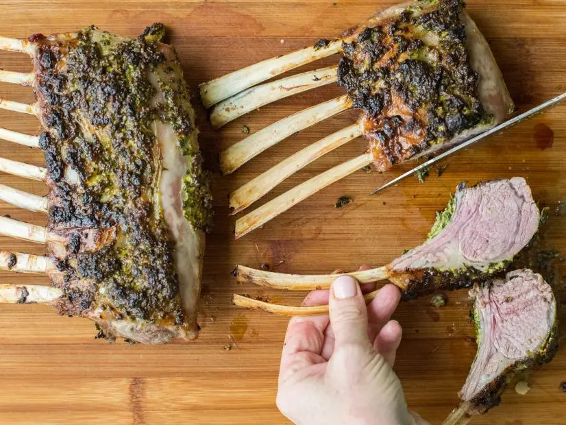 Rack of Lamb with Herb Crust and Mint-Basil Pesto Recipe | Katie ...