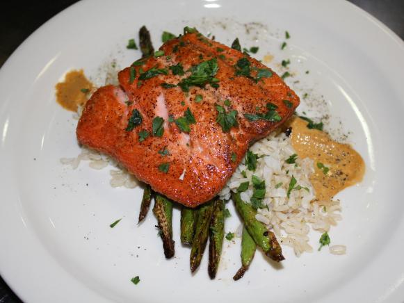 Salmon with Smoked Cashew Romesco Recipe | Robert Irvine | Food Network