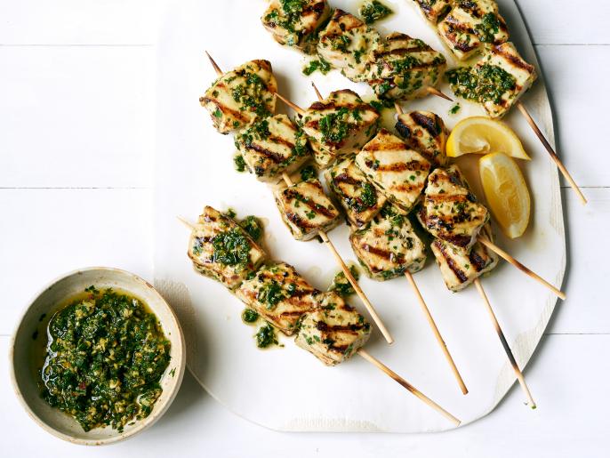 Swordfish Kebabs with Mint Pesto Recipe | Katie Lee Biegel | Food Network
