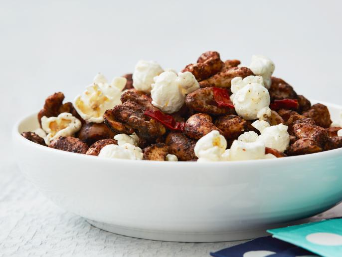 Spicy Chipotle Mixed Nuts with Bacon and Popcorn Recipe | Food Network