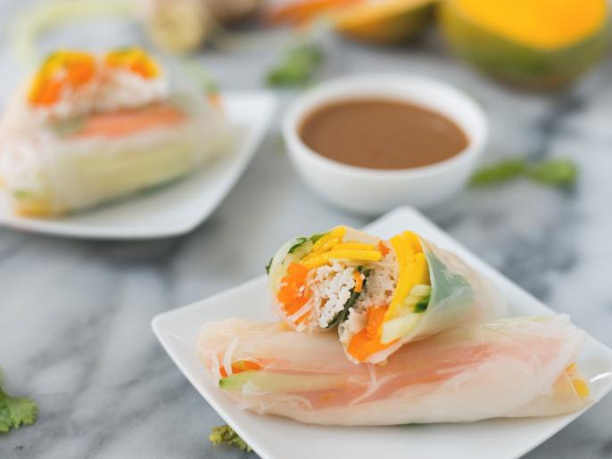 Mango Summer Rolls with Ginger-Peanut Sauce Recipe | Food Network