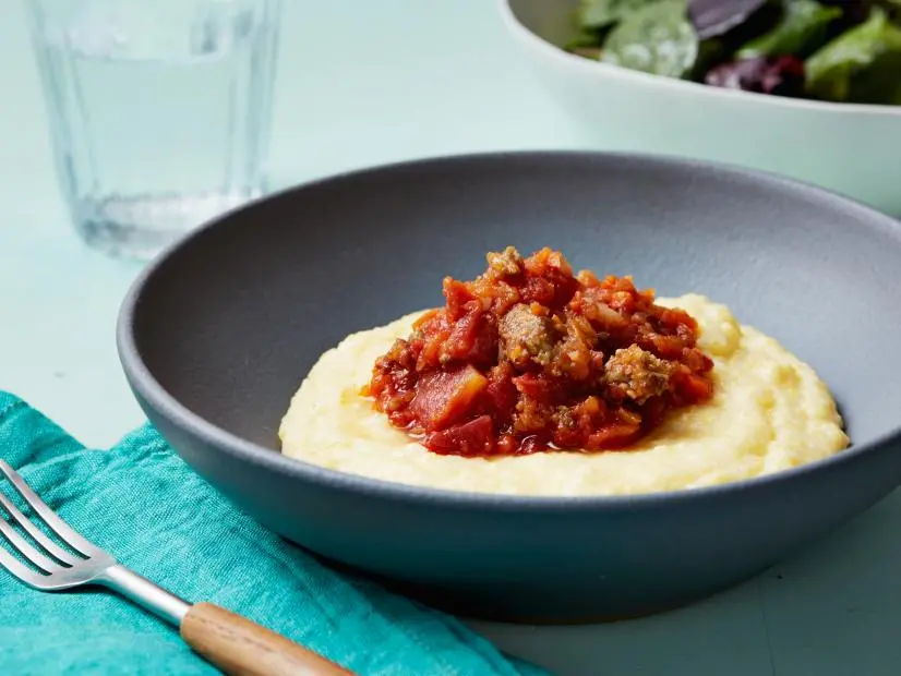 15-Minute Cheesy Polenta with Chunky Tomato Ragu Recipe | Food Network ...
