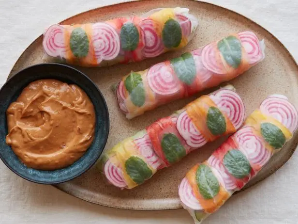 Colorful Summer Rolls with Peanut Dipping Sauce Recipe | Food Network ...