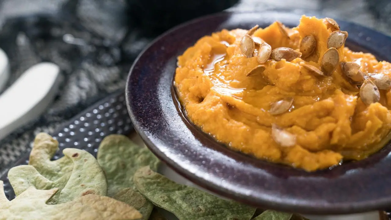 Roasted Butternut Squash Hummus with Scary Baked Tortilla Chips Recipe ...