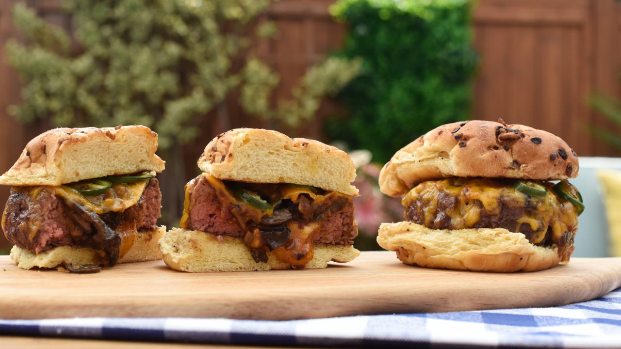 BBQ Western Bacon Beer Can Burger Recipe | Jeff Mauro | Food Network