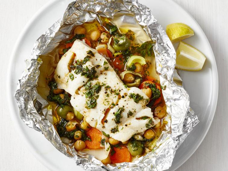 Foil-Packet Fish with Lemony Herb Sauce Recipe | Food Network Kitchen ...