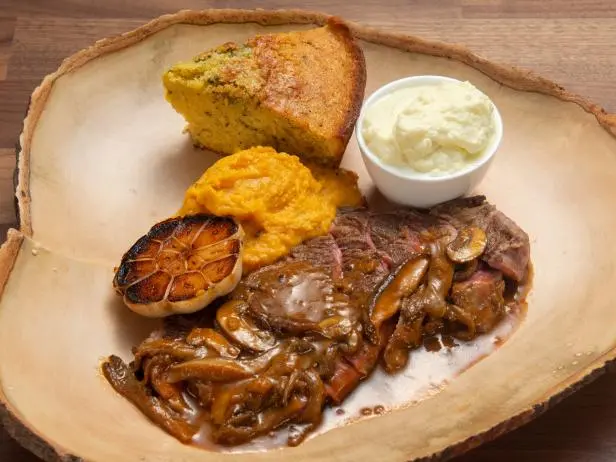 Buffalo Steaks with Sweet Potatoes, Cornbread and Gravy Recipe - Chef's ...