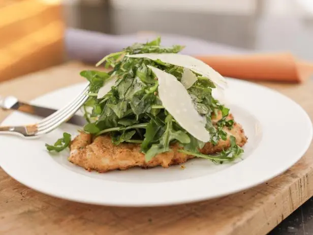 Lemon Parmesan Chicken with Arugula Salad Topping Recipe | Ina Garten ...