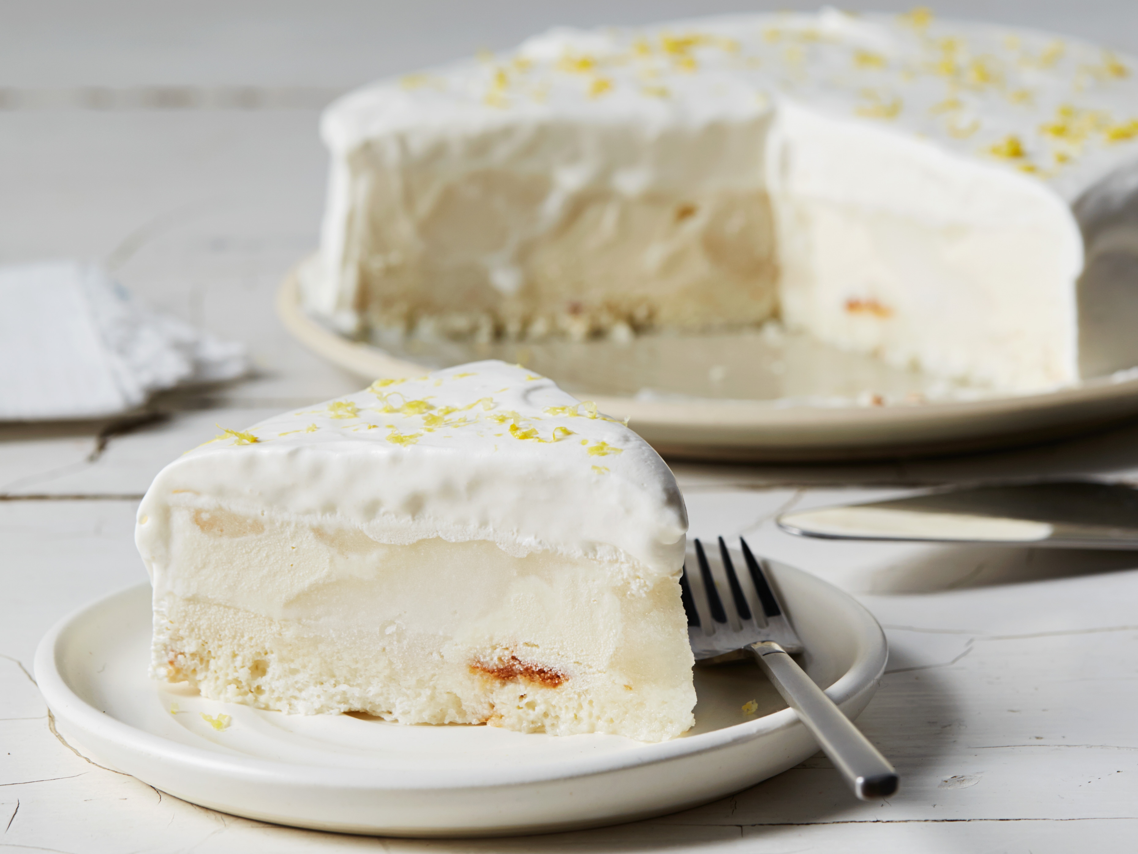 Angel Food Cake and Lemon Sorbet Ice Cream Cake with Lemony Frosting ...