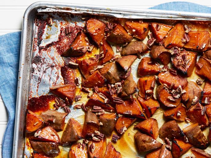 Roasted Honey-Cinnamon Sweet Potatoes Recipe | Food Network Kitchen ...