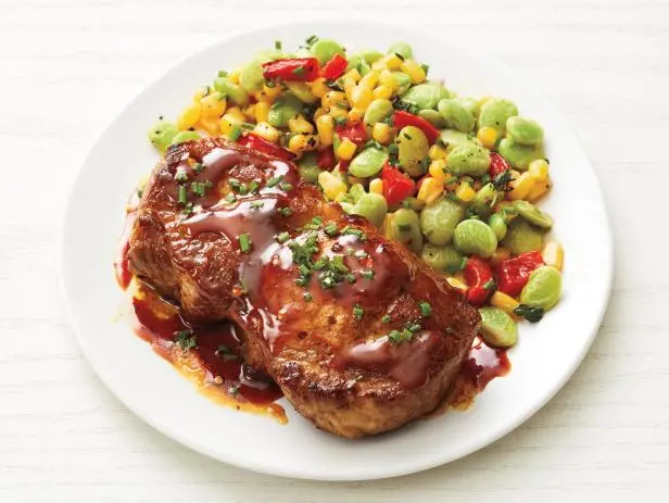 Red Pepper Pork Chops With Succotash Recipe | Food Network Kitchen ...